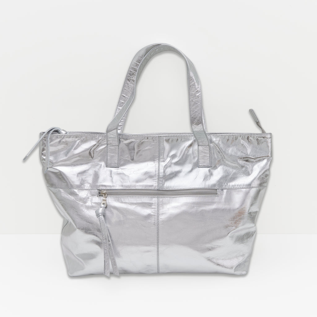 Toronto Silver Leather Tote Bag - Bahru Leather