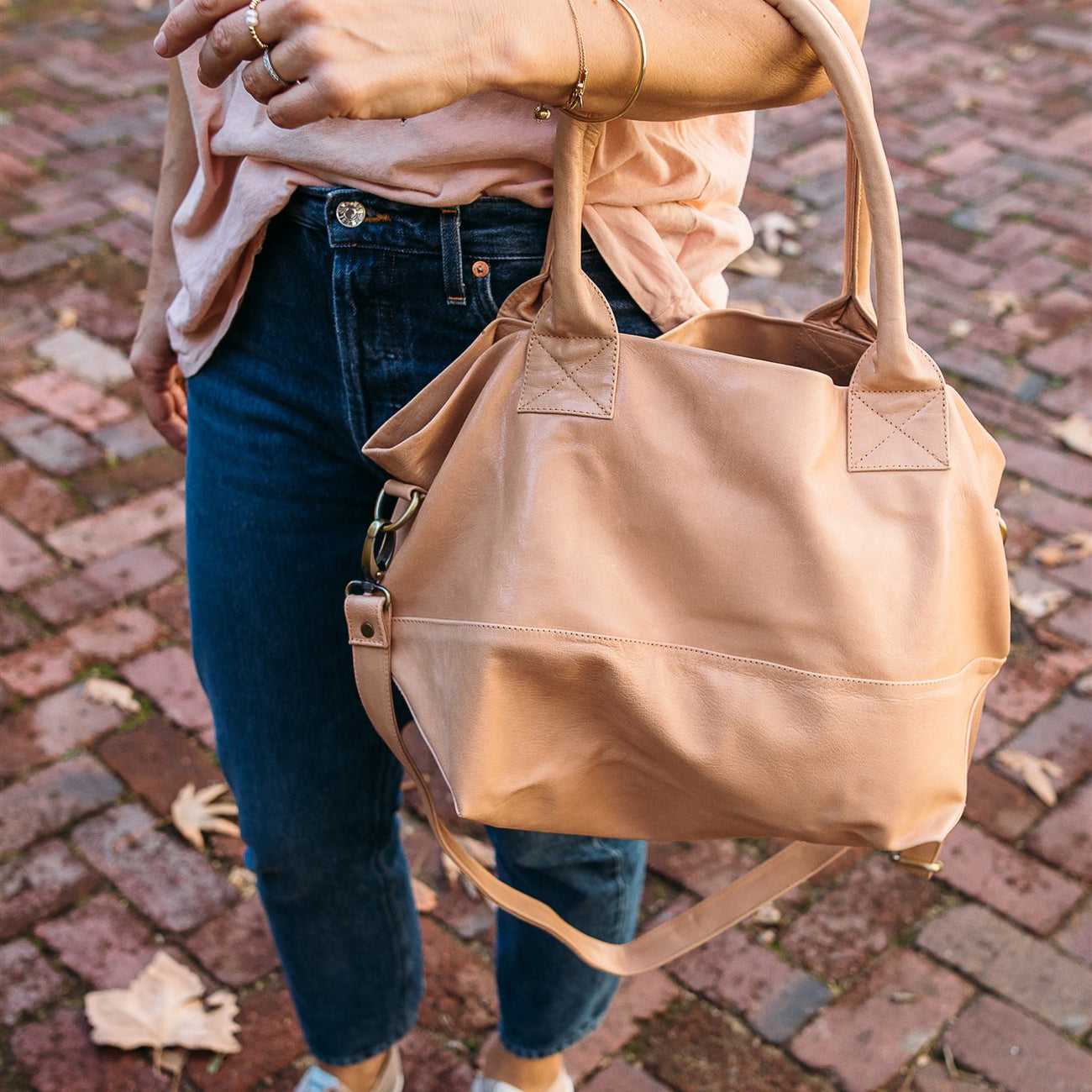 Paris Blush Leather Tote Bag - Bahru Leather